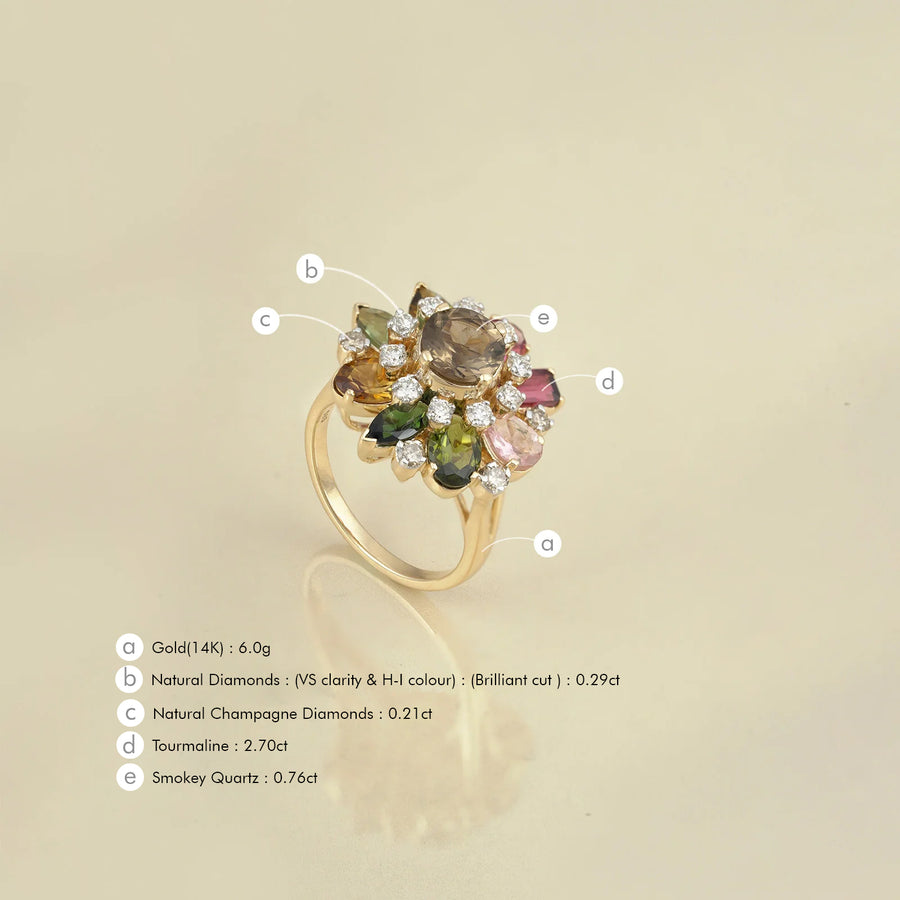 Designer 14K Gold Diamond and Multi-Gemstone Autumn Ring – Moi Fine Jewelry
